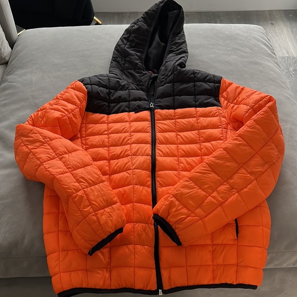 Jackets & Coats | Mens Orange And Black Hoodie Quilted Jacket Medium ...